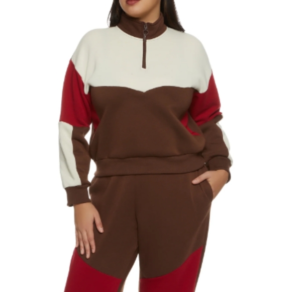 Other | Trendy Plus Size Womens 2 Piece Brown Color Block Jogger Set ...